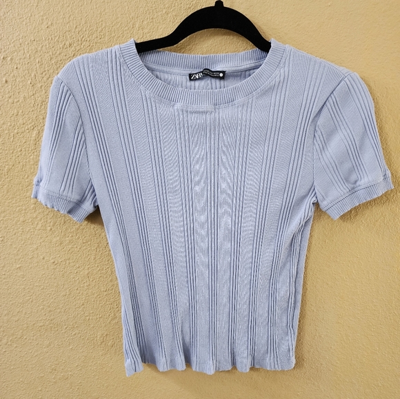 Zara | Tops | Zara Ribbed Baby Blue Top | Poshmark